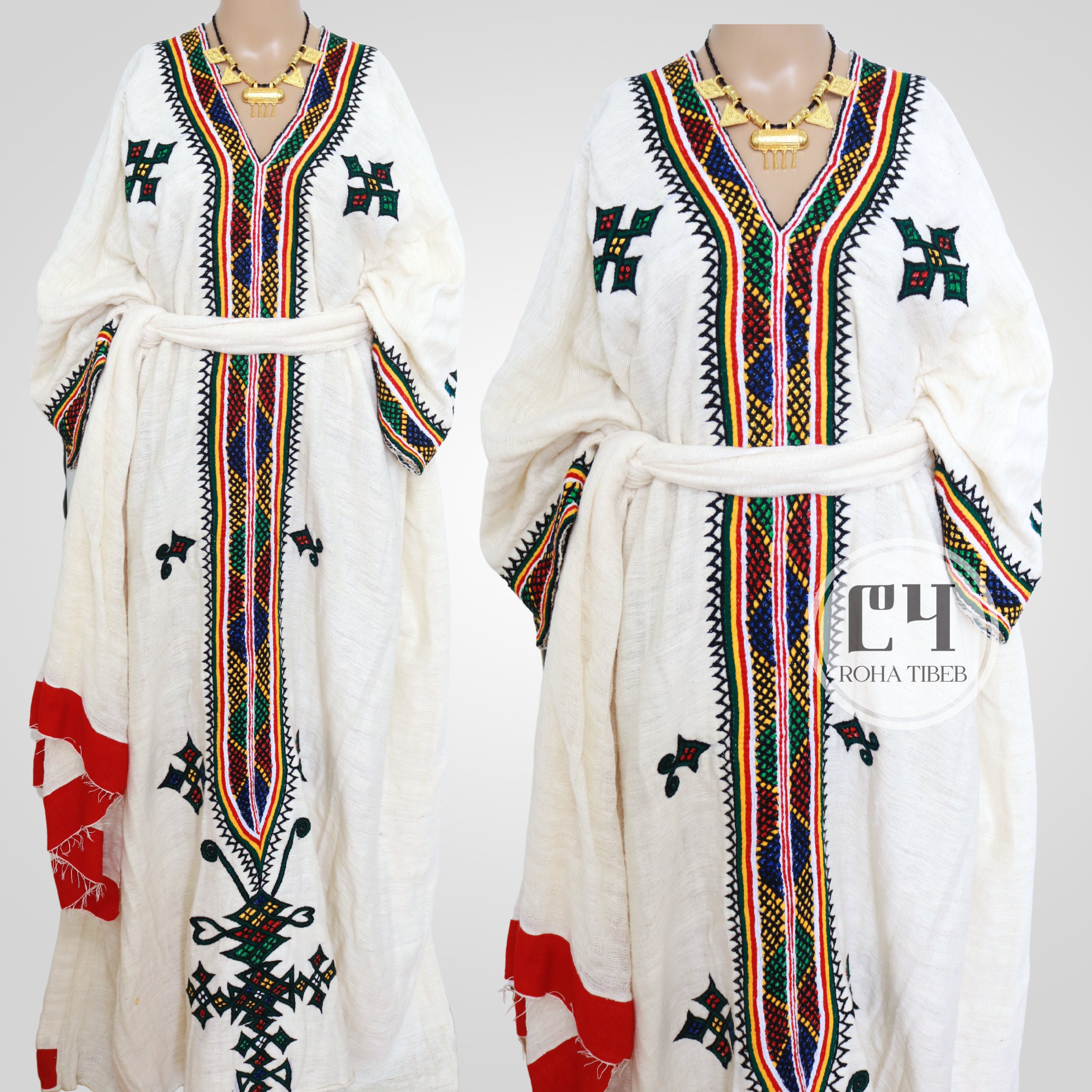 Ethiopian Gojjam Amhara Traditional Dress Handwoven Embroidery የእጅ ጥልፍ ...