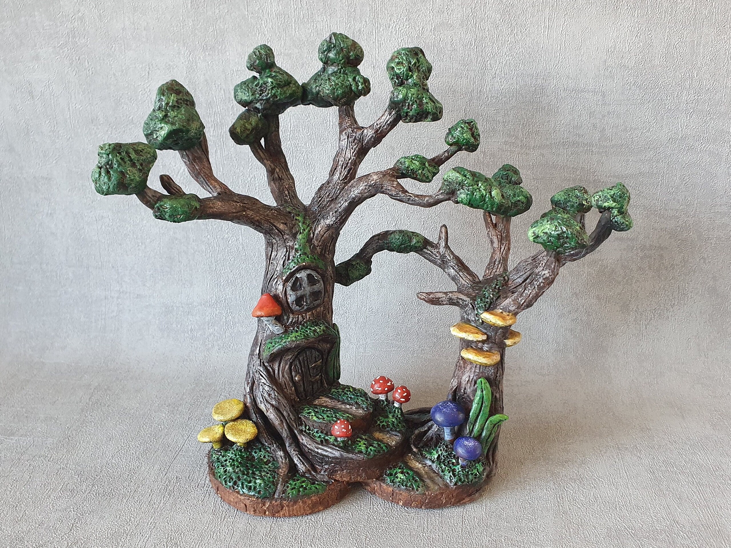 Enchanted Forest Tree House Mushrooms Sculpture Handmade Decor - Etsy