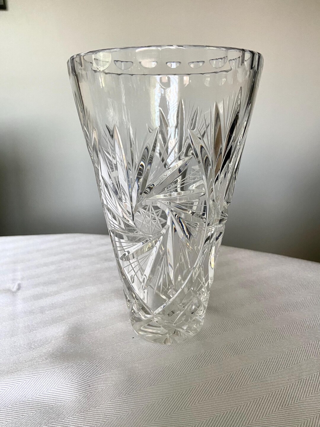Vintage Tall Cut Lead Crystal Vase Pinwheel Pineapple Design Elegant ...