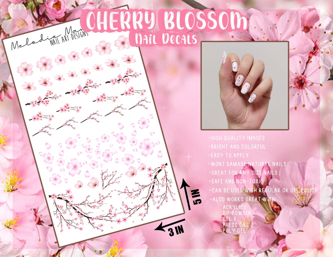 Cherry Blossom Nail Decals-waterslide Decals-nail Art-nail Wraps-cute Nails-custom Nail Decals ...