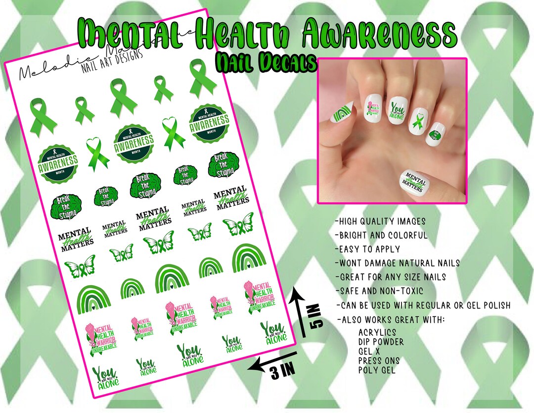 Mental Health Awareness Nail Decals-waterslide Decals-nail Art-nail ...