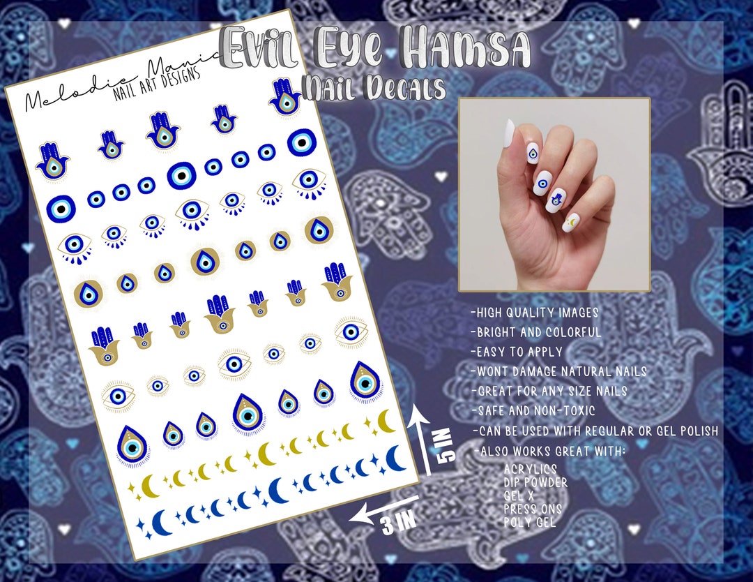 Evil Eye Hamsa Nail Decals-waterslide Decals-nail Art-nail Wraps-cute ...