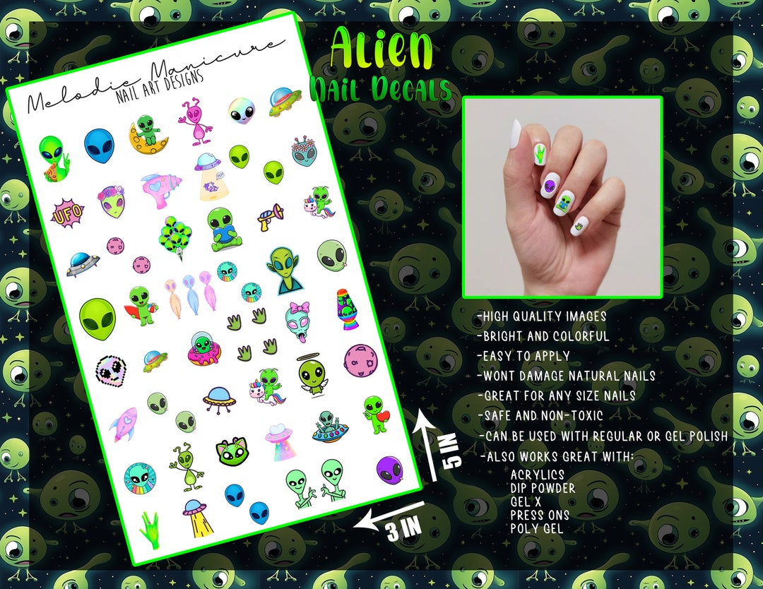 Alien Nail Decals-waterslide Decals-nail Art-nail Wraps-cute Nails ...