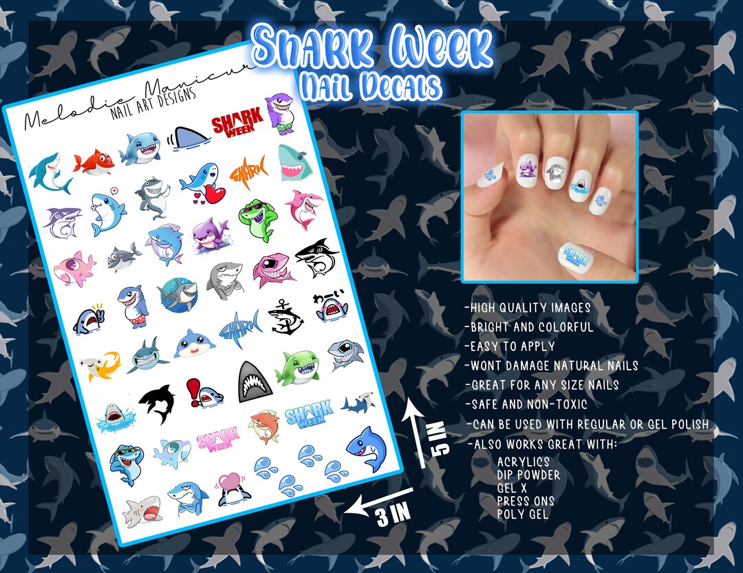 Shark Week Nail Decals-waterslide Decals-nail Art-nail Wraps-cute Nails ...