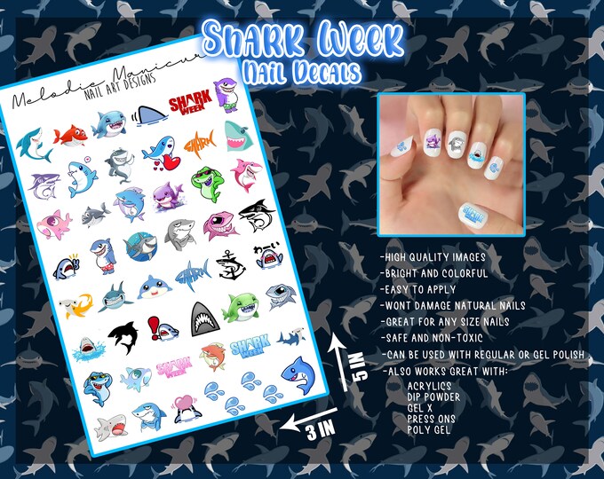 Shark Week Nail Decals-waterslide Decals-nail Art-nail Wraps-cute Nails ...