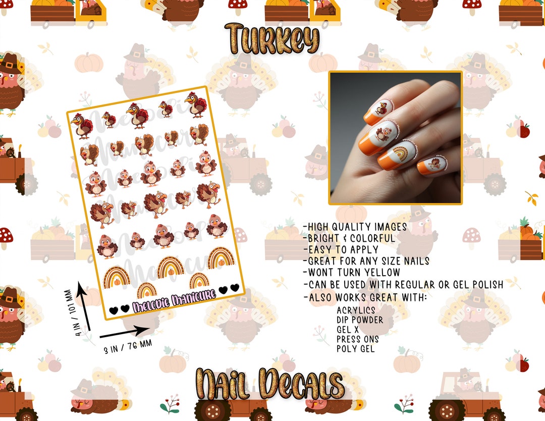 Adorable Turkey Nail Decals Cute Turkey Nail Decals Waterslide Nail ...