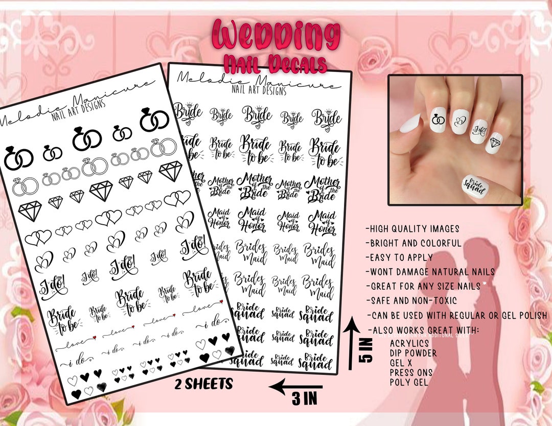 Wedding Nail Decals-waterslide Decals-nail Art-nail Wraps-cute Nails ...