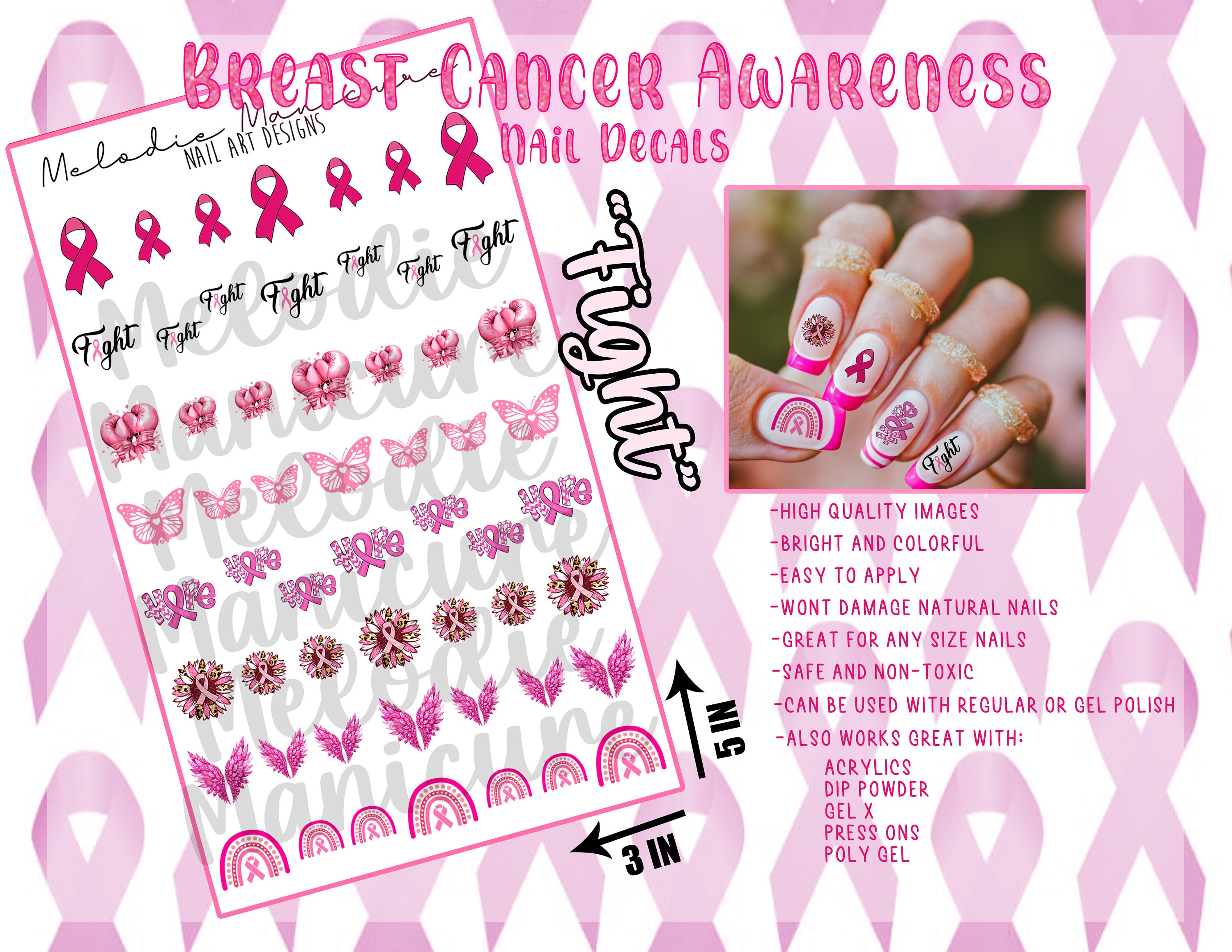 Breast Cancer Awareness Nail Decals, Awareness Ribbon Waterslide Nail ...