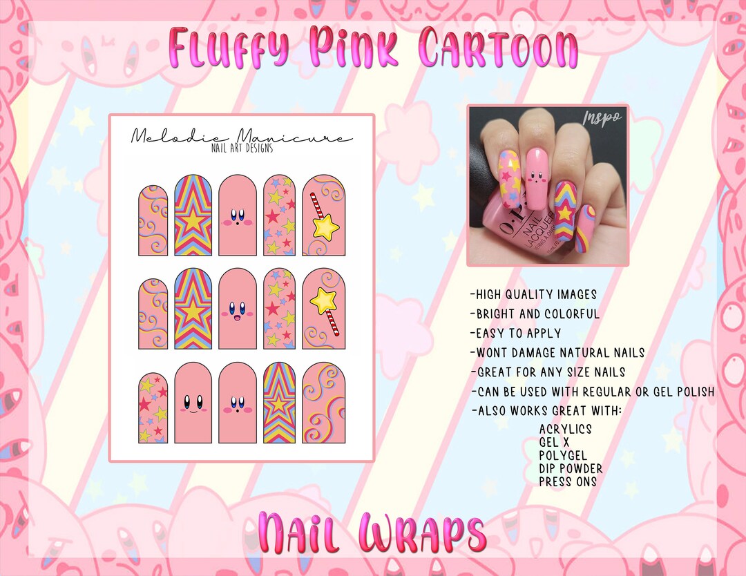 Cute Fluffy Pink Cartoon Nail Wraps-waterslide Decals-nail Art-nail ...