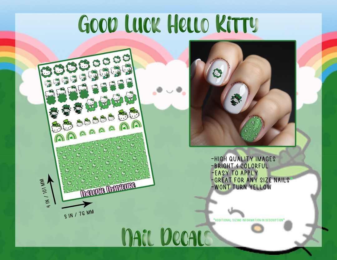 Good Luck Kawaii Kitty Inspired Nail Decals-waterslide Decals-nail Art ...