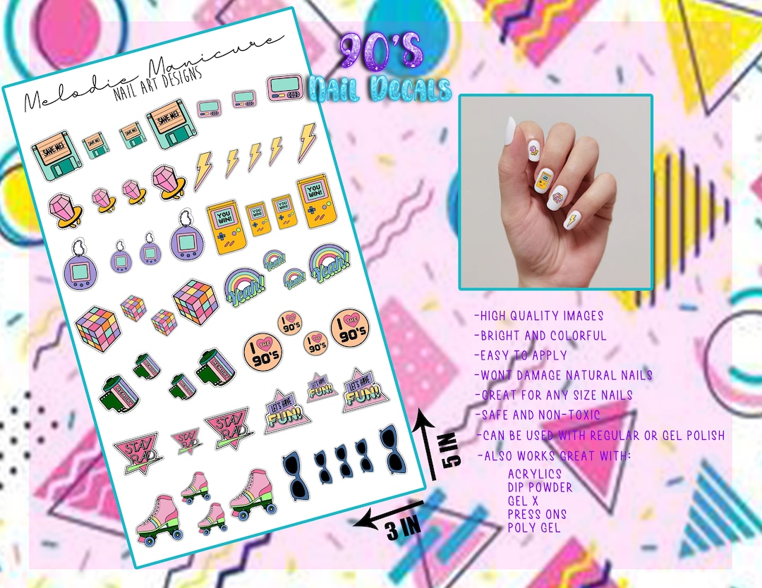 90's Nail Decals-waterslide Decals-nail Art-nail Wraps-cute Nails ...