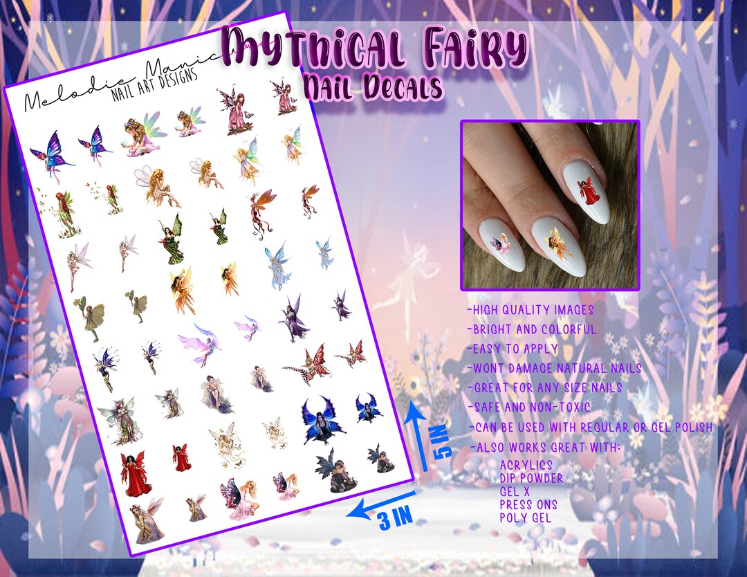 Mythical Fairy Nail Decals-waterslide Decals-nail Art-nail Wraps-cute ...