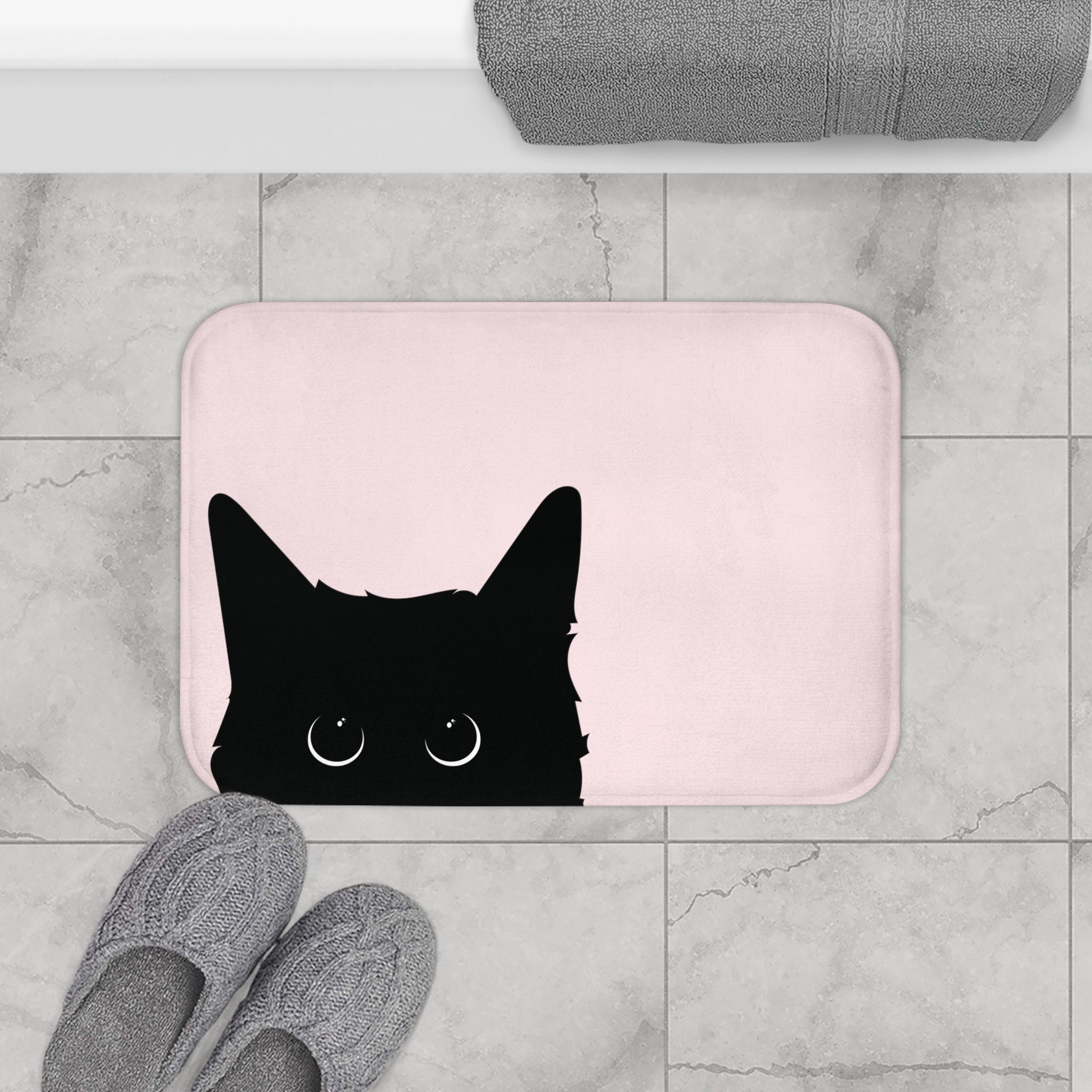 Black Cat Bath Mat, Cat Bath Mat, Cat Lovers Bath Mat, Pink Bath Mat - Etsy