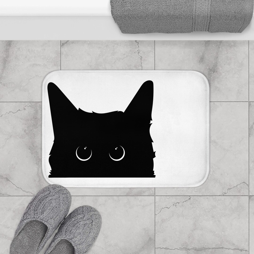 Black Cat Bath Mat, Black Cat Rug, Animal Print Bathroom Decor, Kitty ...