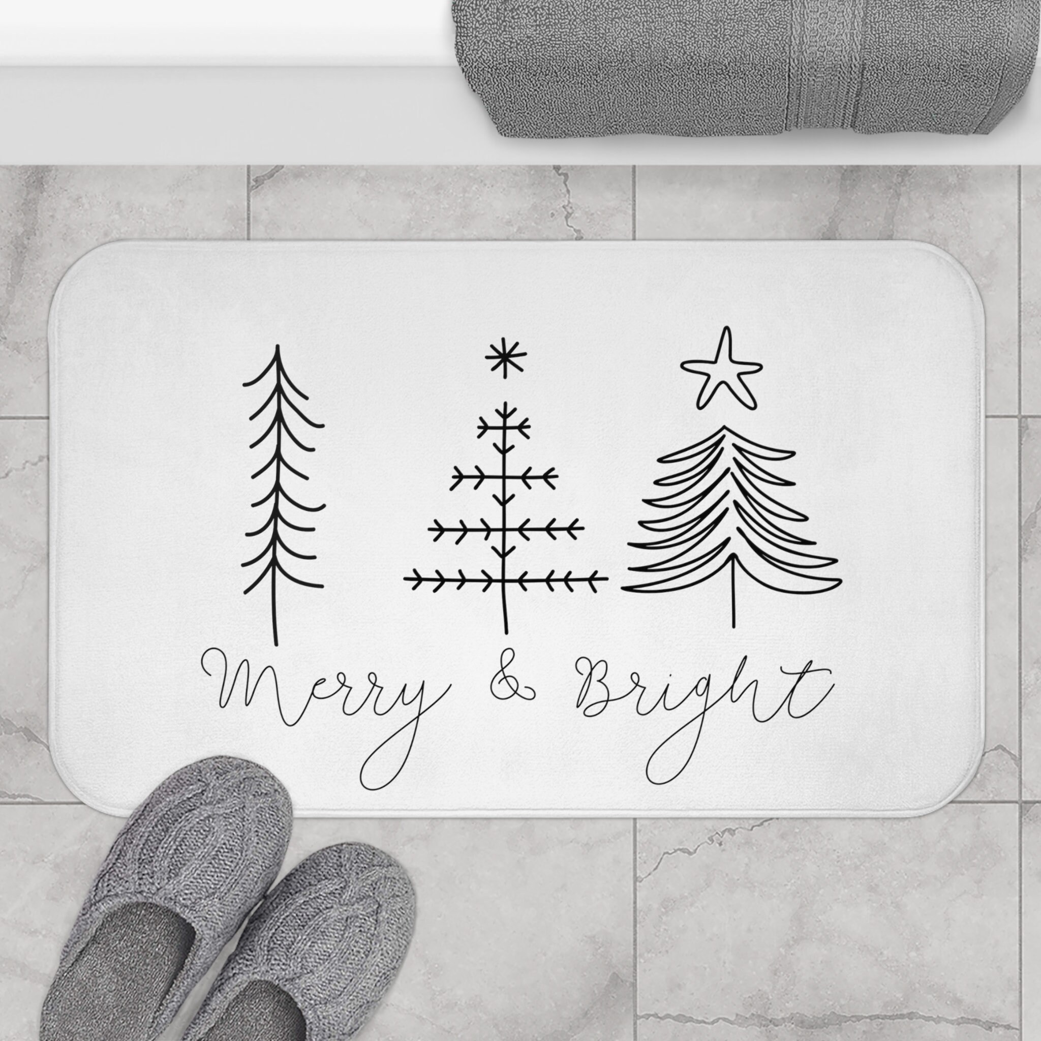 Christmas Bath Mat, Minimalist Christmas Bath Mat, Black and White ...