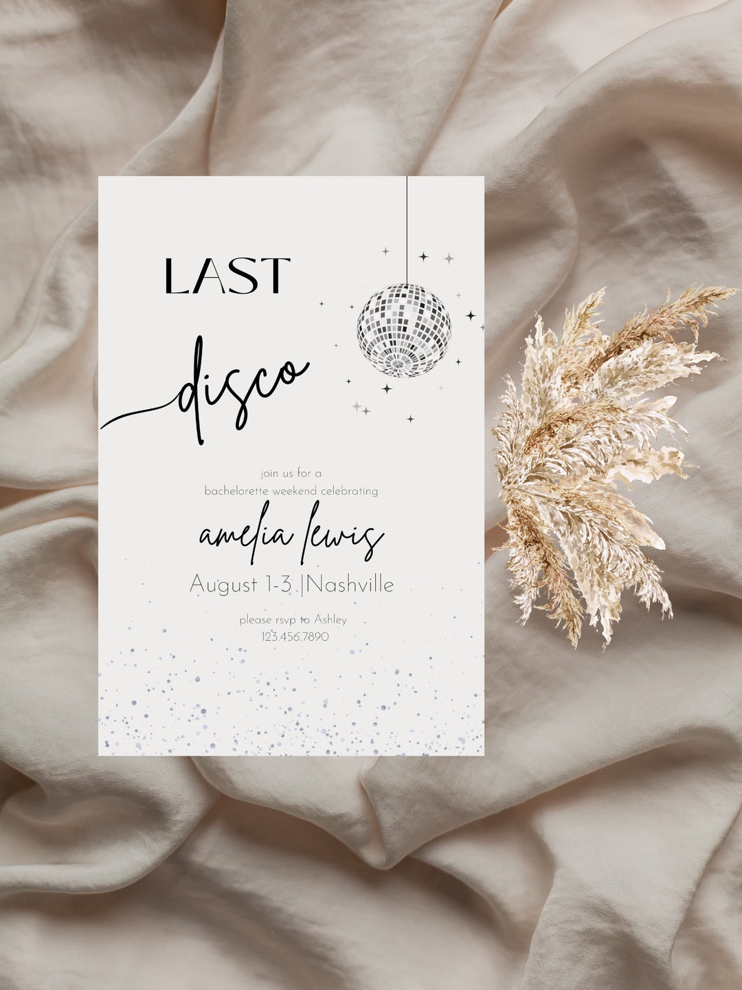 LAST DISCO Bachelorette Invite Template, Silver Glitter Disco Ball ...
