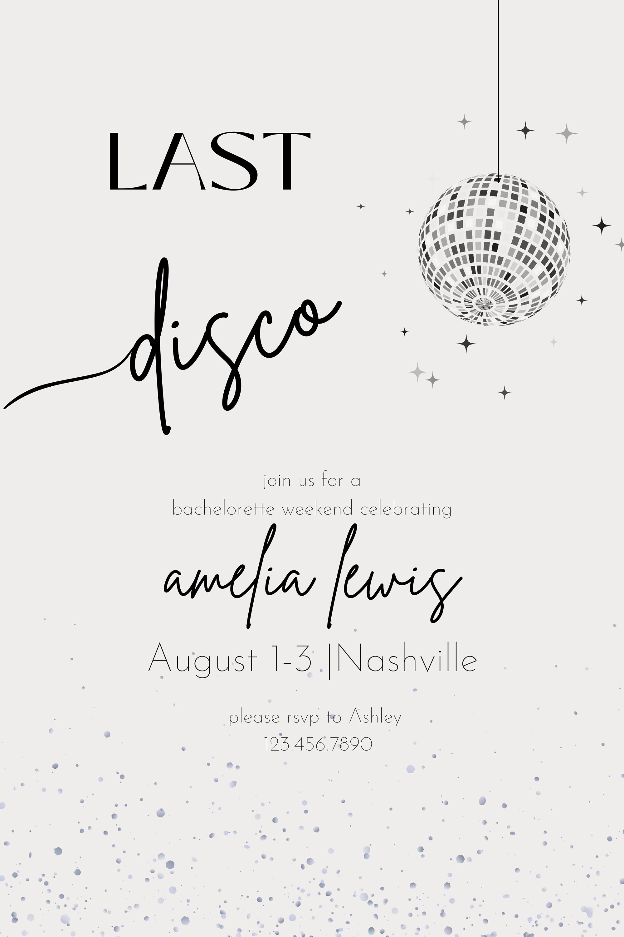 LAST DISCO Bachelorette Invite Template, Silver Glitter Disco Ball ...