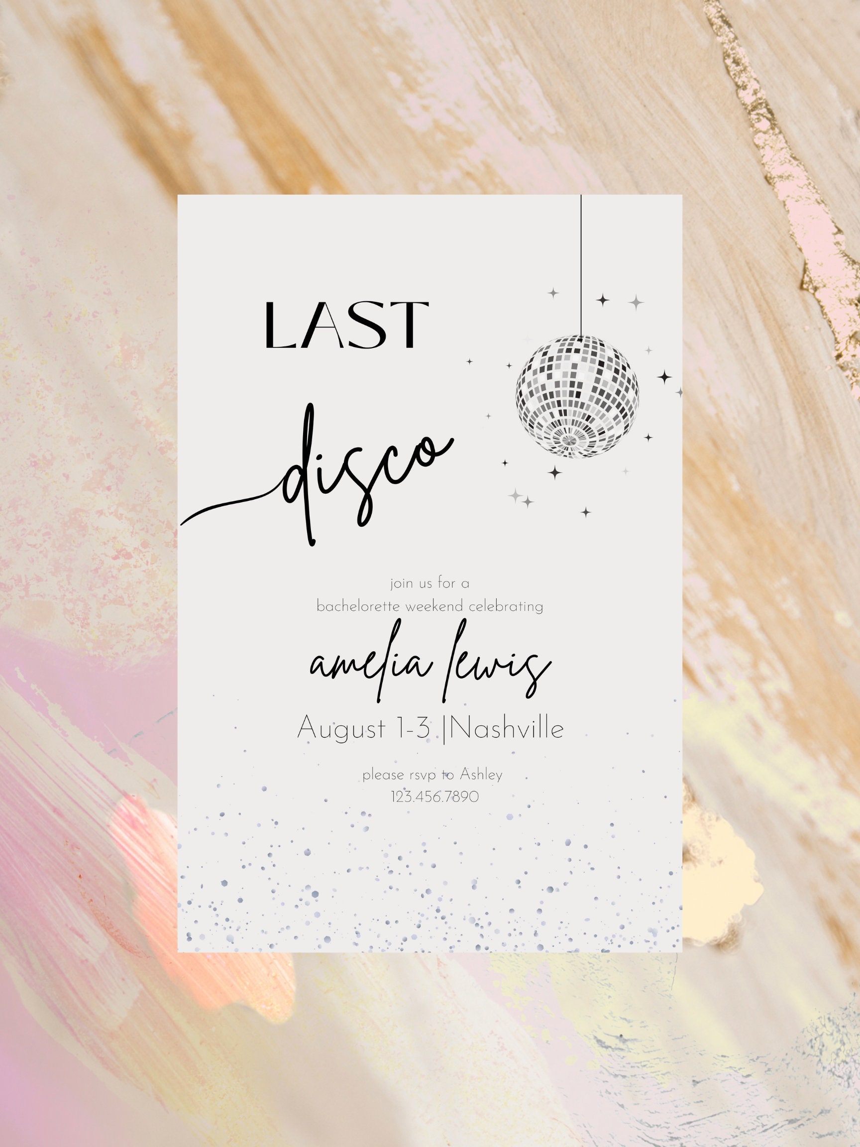 LAST DISCO Bachelorette Invite Template, Silver Glitter Disco Ball ...
