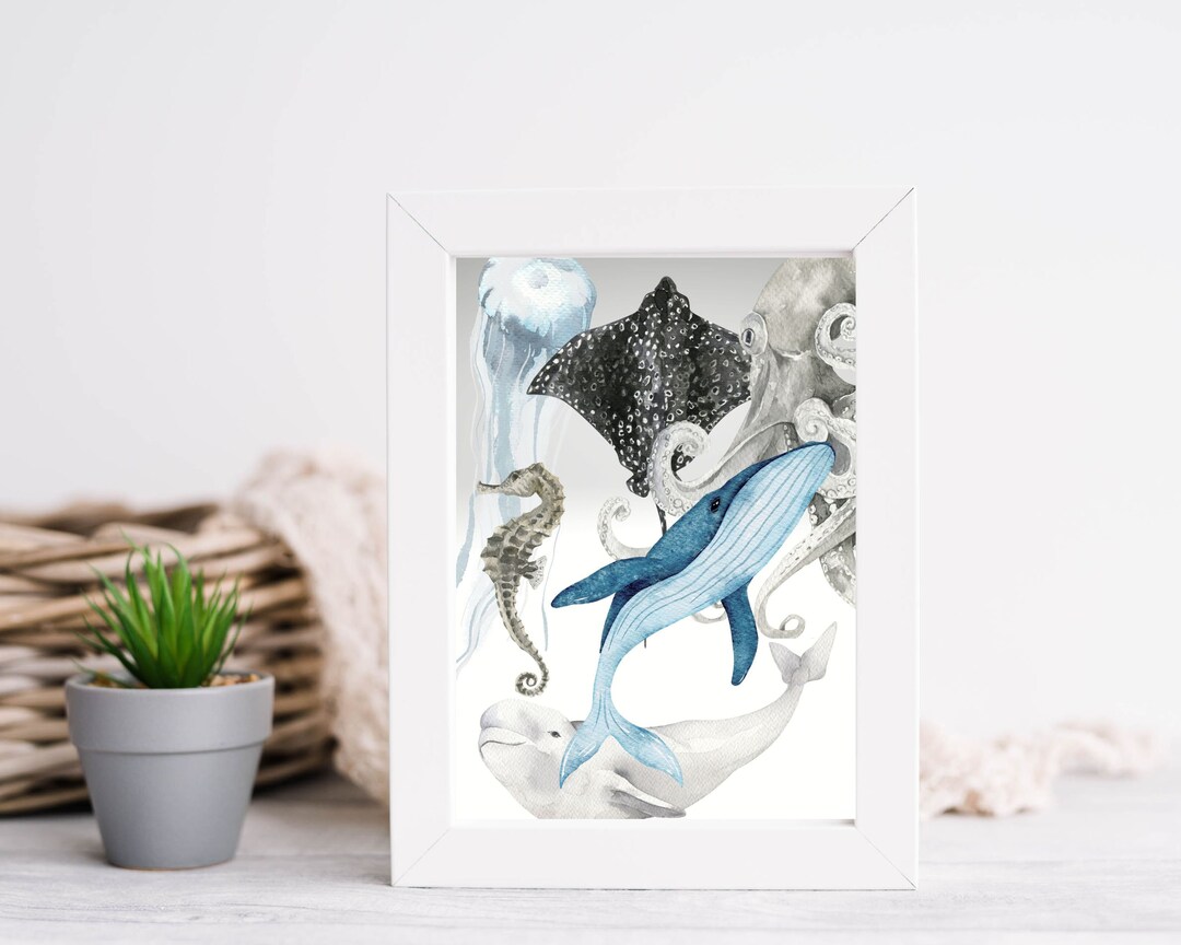 Sea Animals Art L Digital Print L Sea Art L Printable Wall Art L Poster ...