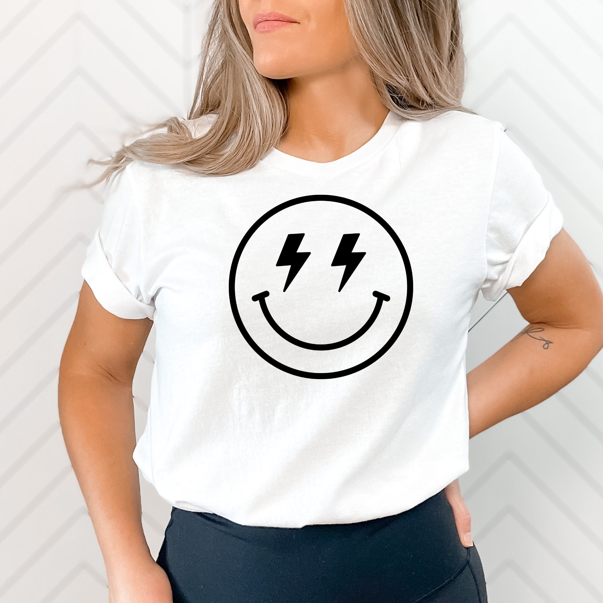 Smiley Face Lightning Bolt Sweatshirt, Smiley Face Hoodie, Trendy ...