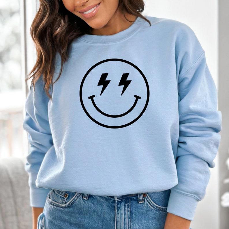 Smiley Face Lightning Bolt Sweatshirt, Smiley Face Hoodie, Trendy ...