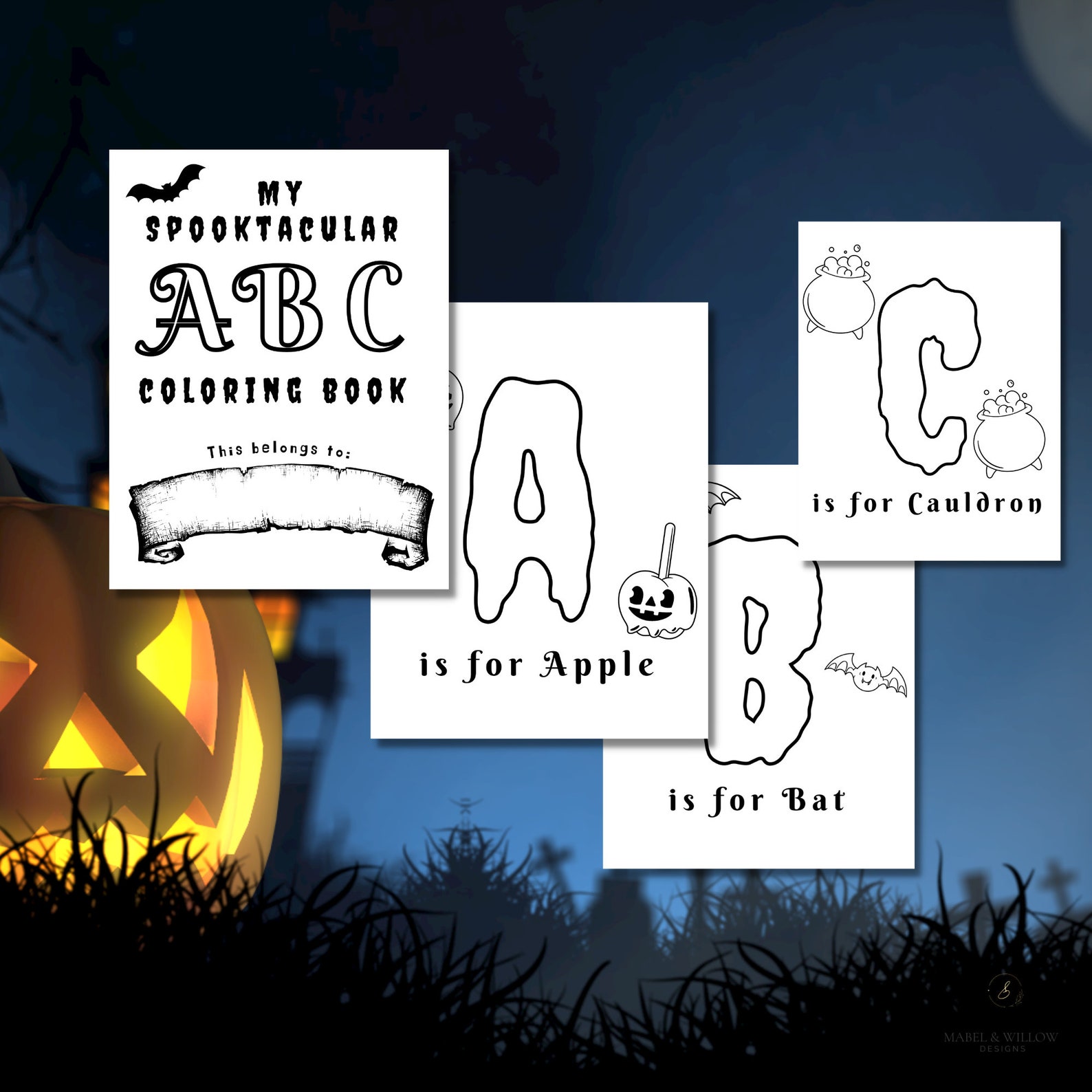 ABC Halloween Printable Coloring Page Learn the Alphabet - Etsy