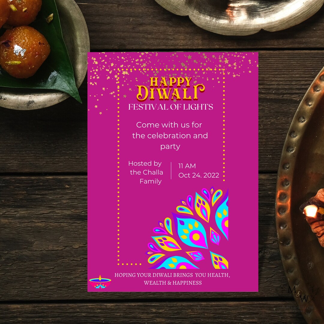 Editable Diwali Festival of Lights Party Invitation Celebration Invite ...
