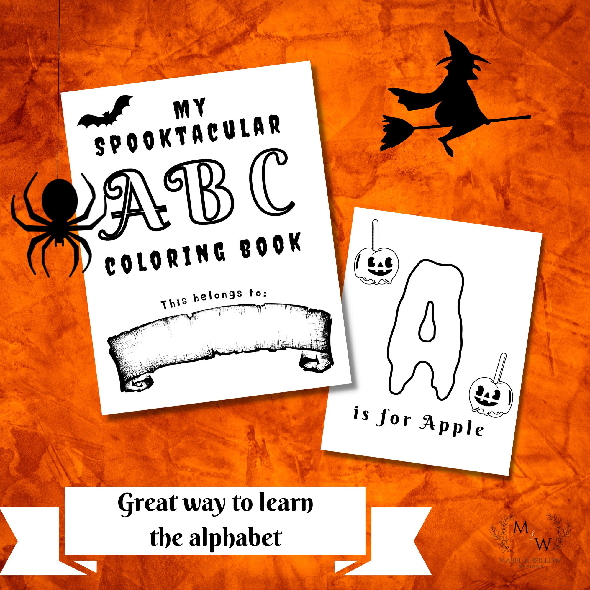 ABC Halloween Printable Coloring Page Learn the Alphabet - Etsy