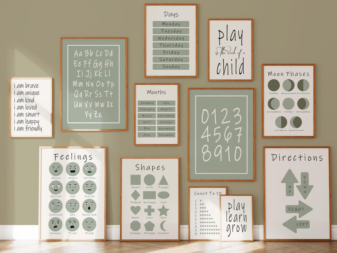 Vintage Sage Green Learning Posters Printable Educational Wall Art for ...