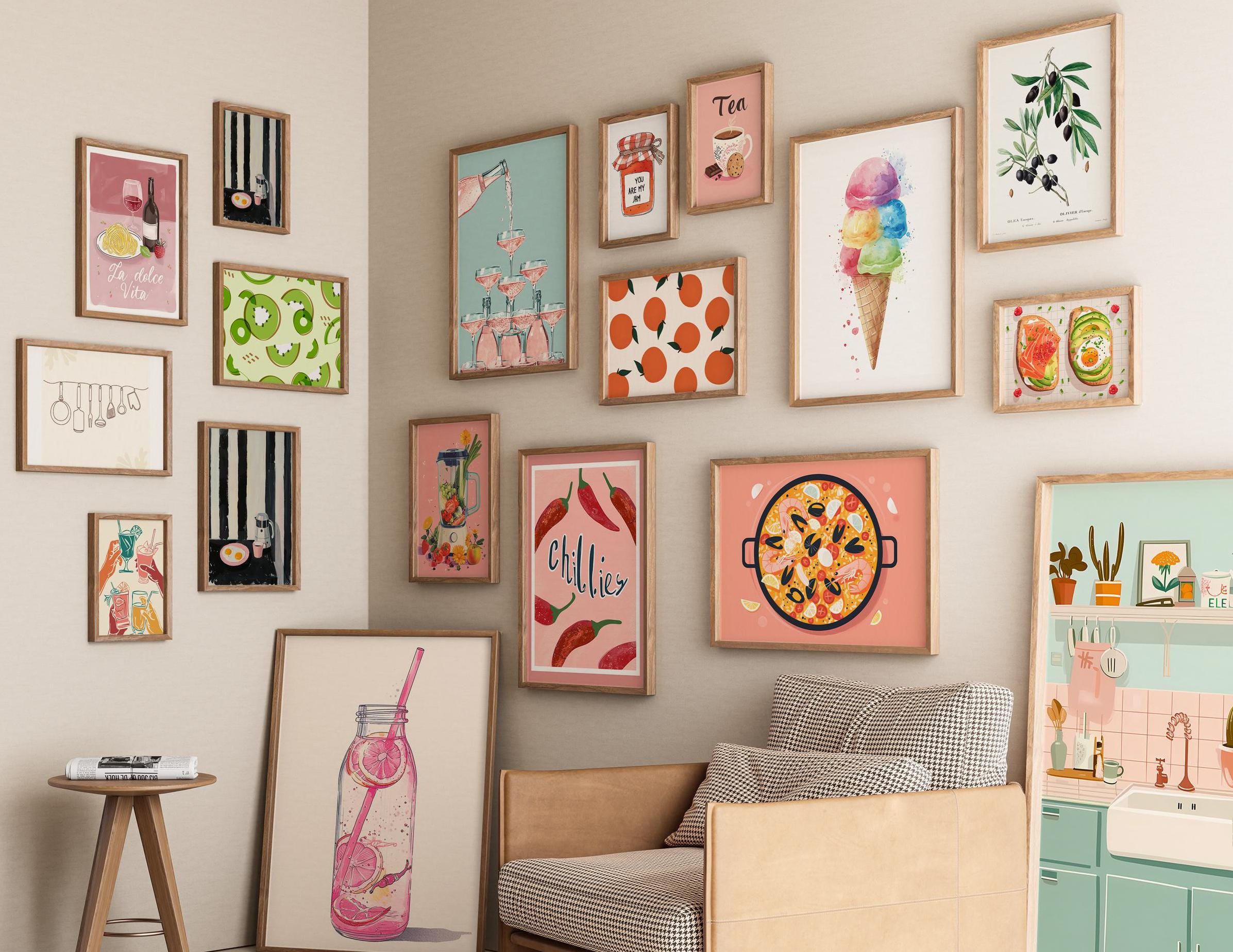 Set of 1000 Kitchen Wall Art Prints, Modern Food Wall Art, Trendy ...