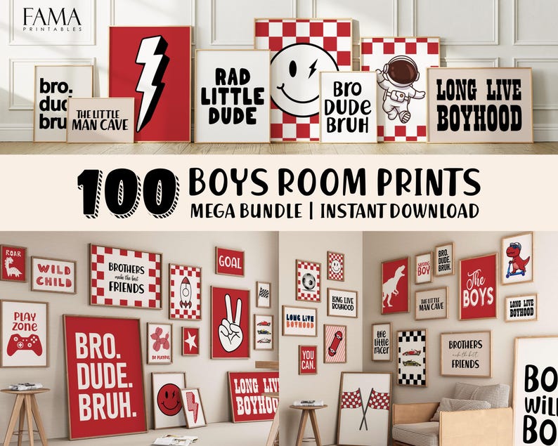 100 Boys Room Wall Art Bundle | Kids Color Themed Bedroom Prints | Boy ...