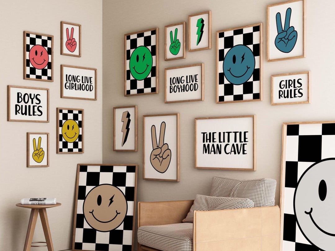 Checkerboard Smiley Face Print Set: Modern Kids Room Decor (digital ...
