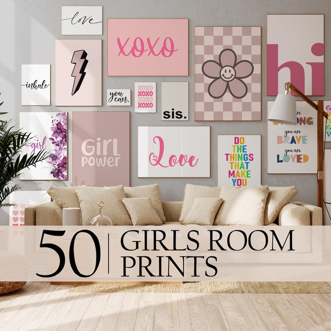 50+ Girls Room Wall Art Prints Bundle, Pink Aesthetic Decor, Girl Power ...