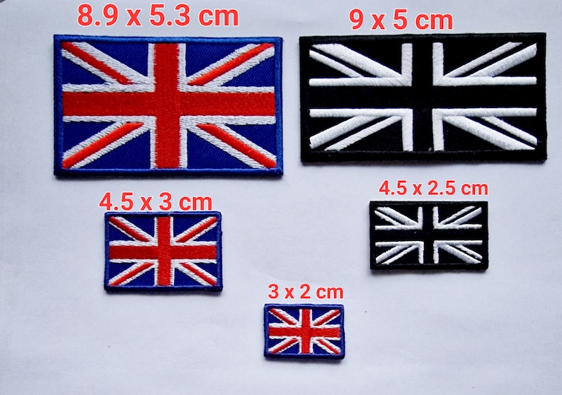 Union Jack Black and Blue Flag Badges Iron or Sew on Embroidered Patches Great Britian Englad ...