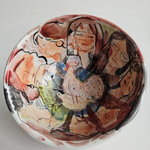 Ceramic Bowl With Underglaze Painting, Hahn in Korb - Etsy