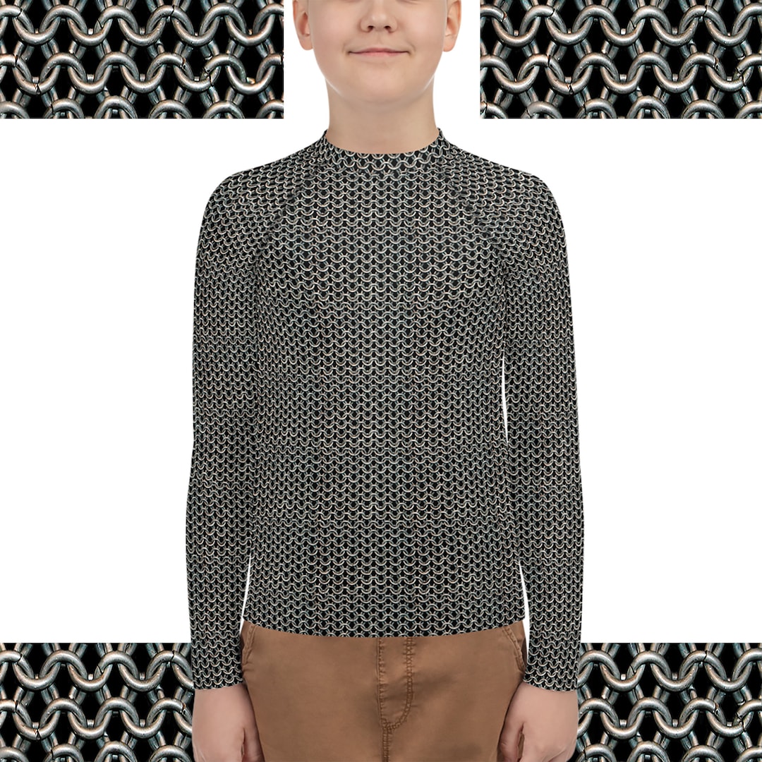 Chain Mail Pattern Youth Rash Guard, Cosplay Tight Fitting Chainmail ...