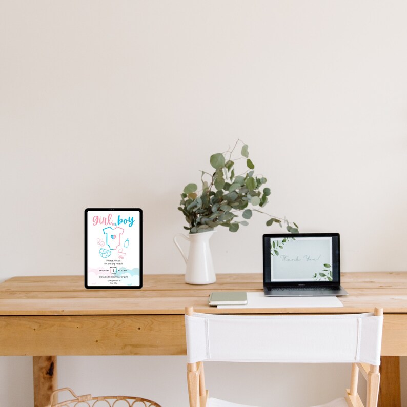 Blue and Pink Gender Reveal Invitation - Canva Template - Etsy