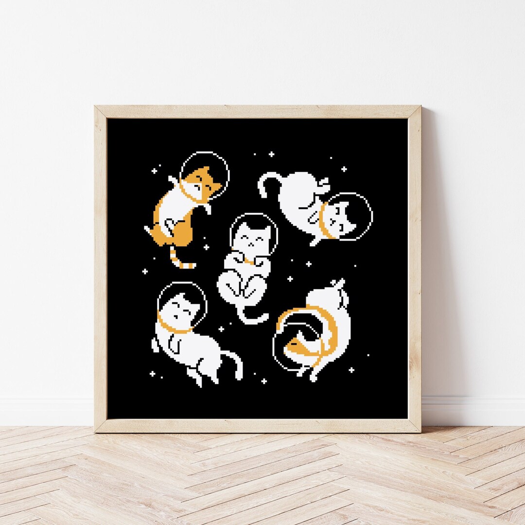 Space Cats Cross Stitch Pattern, Cute Cross Stitch Chart, Cat Cross ...