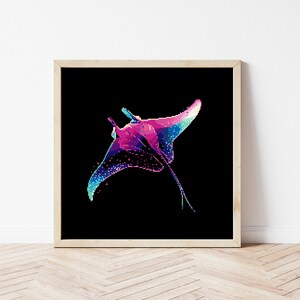 Enchanted Manta Ray Cross Stitch Pattern: Glowing Ocean Embroidery DIY ...