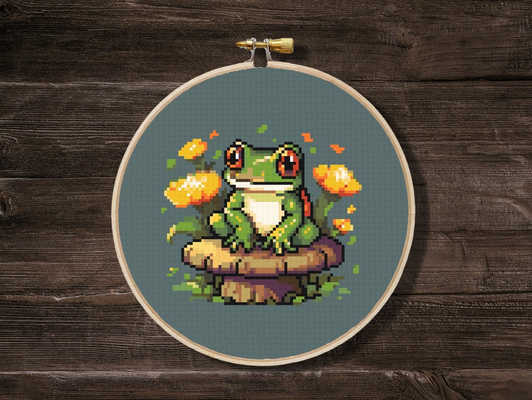 Frog Cross Stitch Pattern, Mushroom Cross Stitch, Woodland Cross Stitch ...