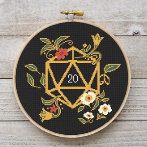 Floral Dnd Dice Cross Stitch Pattern, Dungeons and Dragons Cross Stitch ...