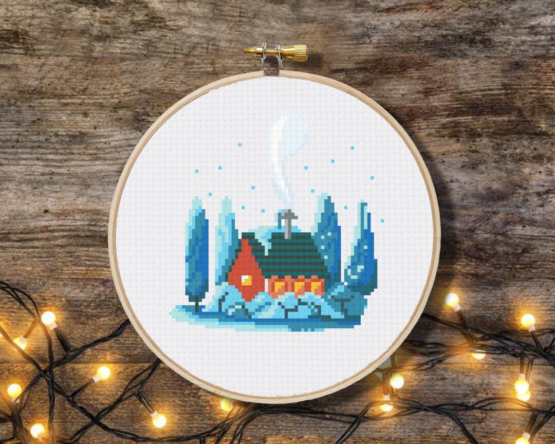 Winter Cabin Cross Stitch Pattern, Christmas Cross Stitch, Nature Cross ...