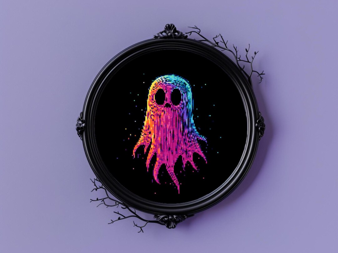 Enchanted Ghost Cross Stitch Pattern, Halloween Cross Stitch, Neon ...
