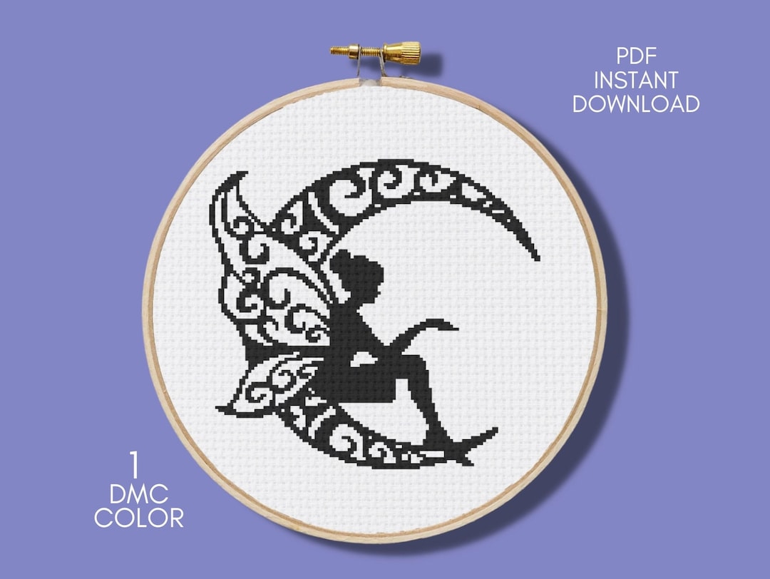 Moon Fairy Cross Stitch Pattern, Moon Cross Stitch, Magic Cross Stitch ...