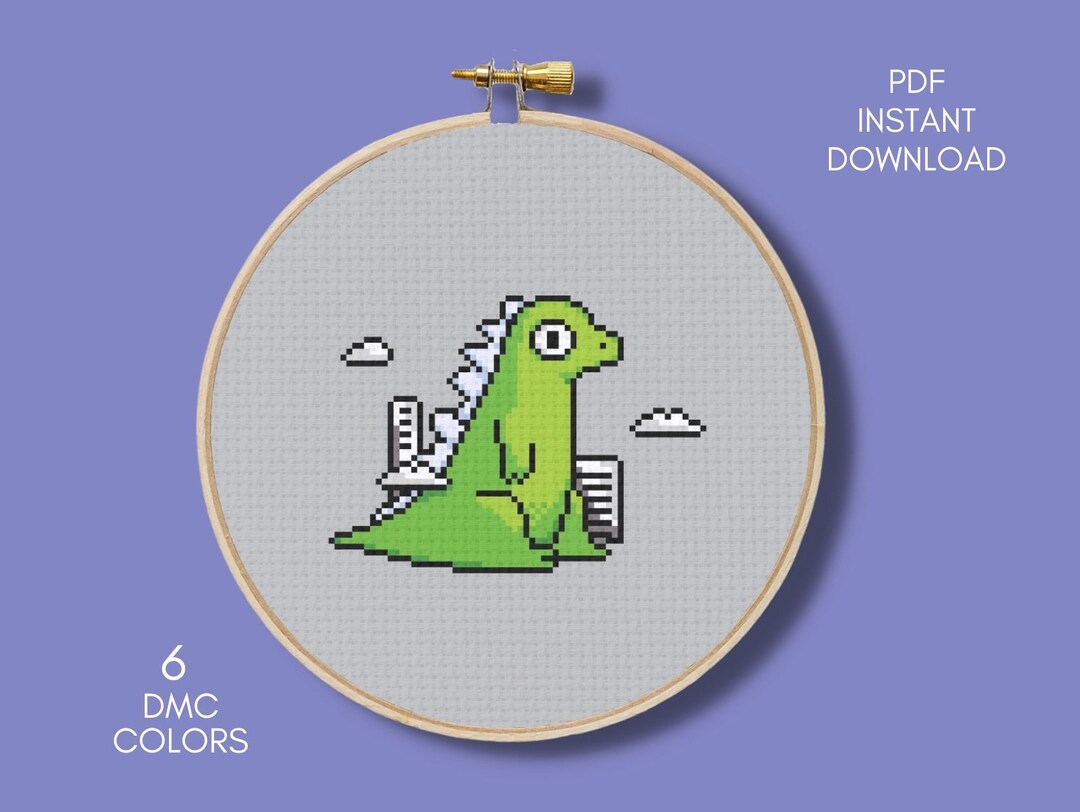 Cute Godzilla Cross Stitch Pattern, Embroidery, Kawaii Cross Stitch ...