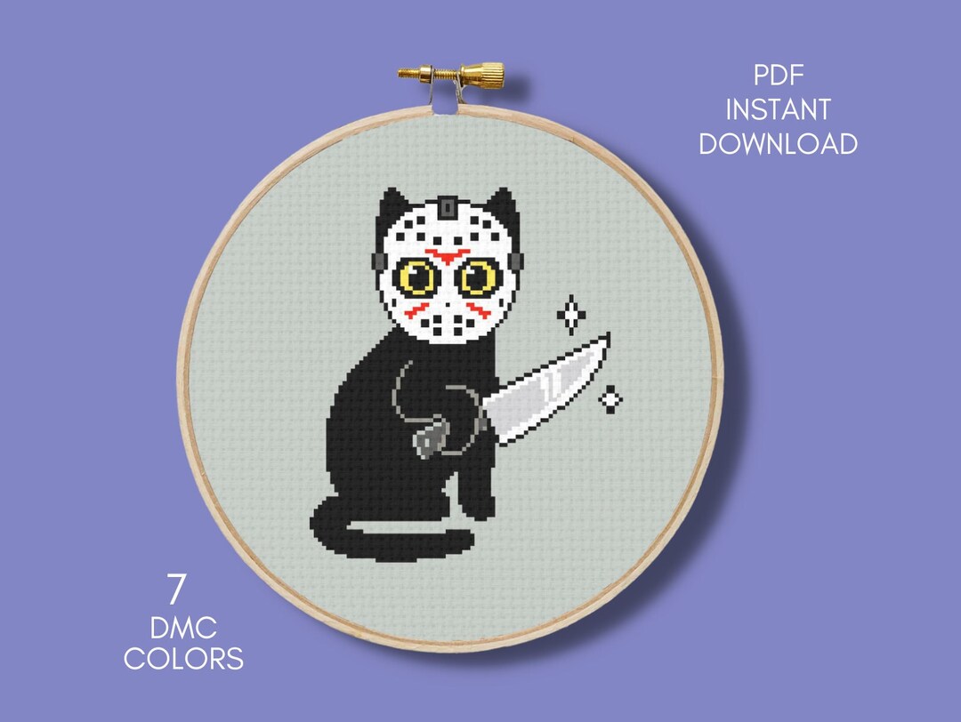Cat Cross Stitch Pattern, Horror Cross Stitch Chart, Halloween Cross ...