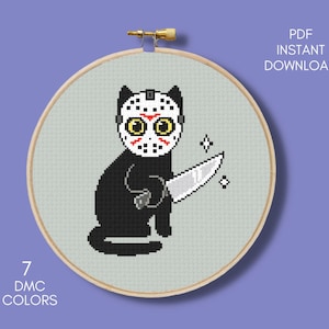 Cat Cross Stitch Pattern, Horror Cross Stitch Chart, Halloween Cross ...