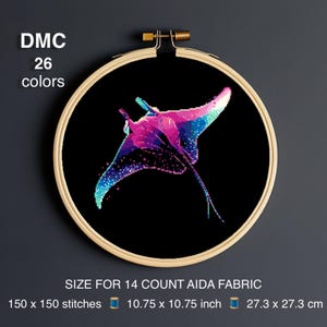 Enchanted Manta Ray Cross Stitch Pattern: Glowing Ocean Embroidery DIY (digital Download PDF) - Etsy