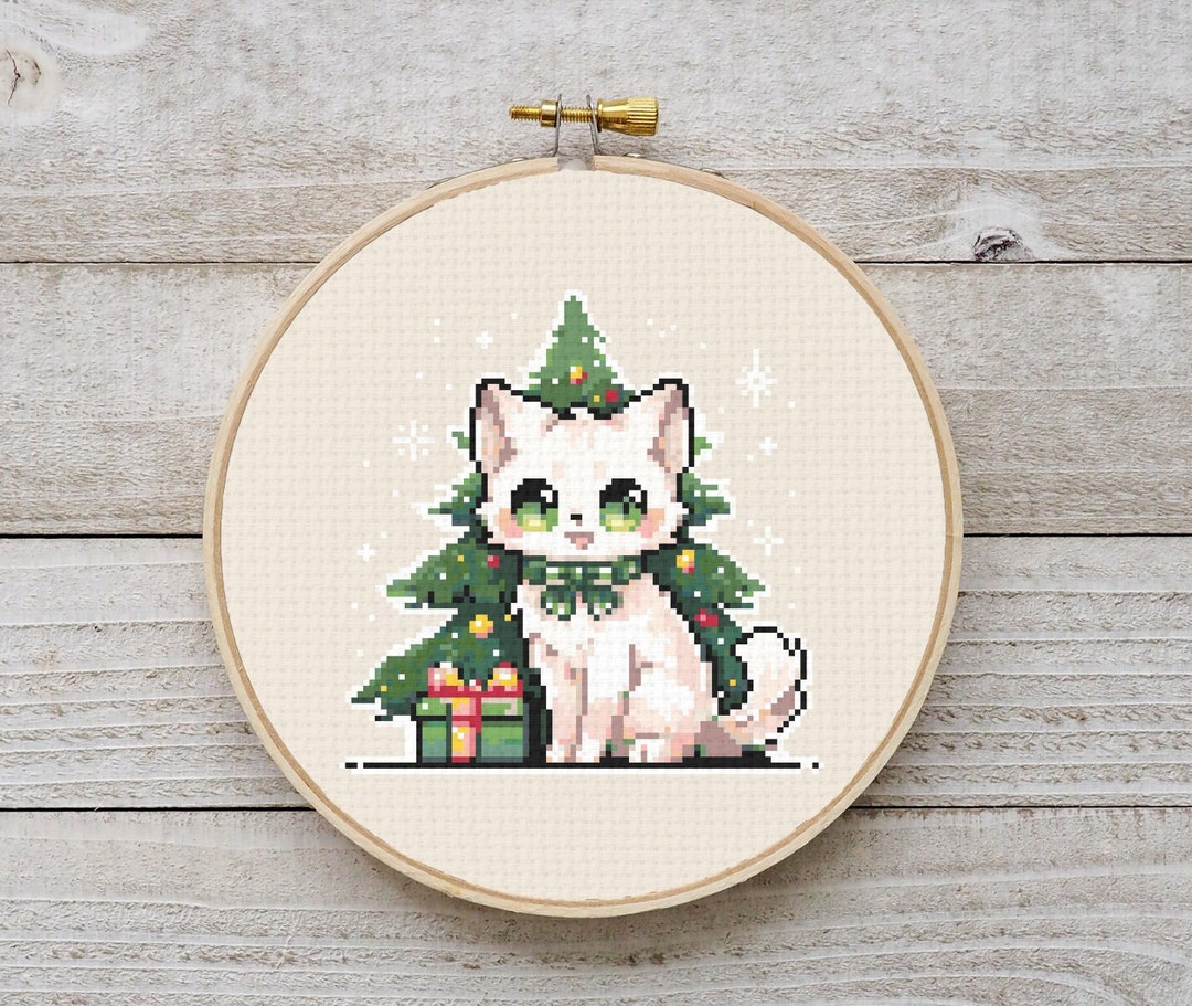 Christmas Cat Cross Stitch Pattern - Holiday Kitten - Etsy