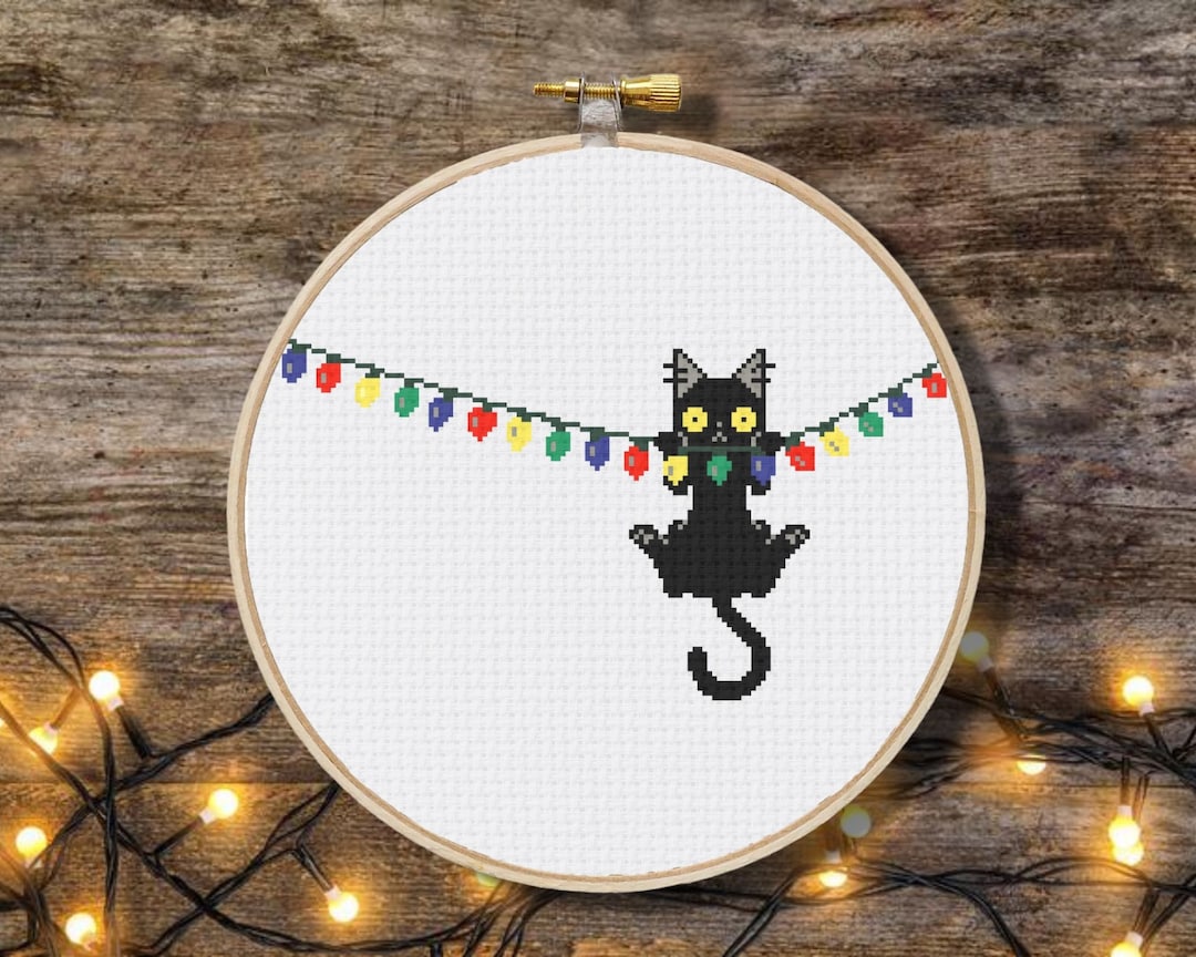 Christmas Cat Cross Stitch Pattern, Christmas Cross Stitch, Digital ...